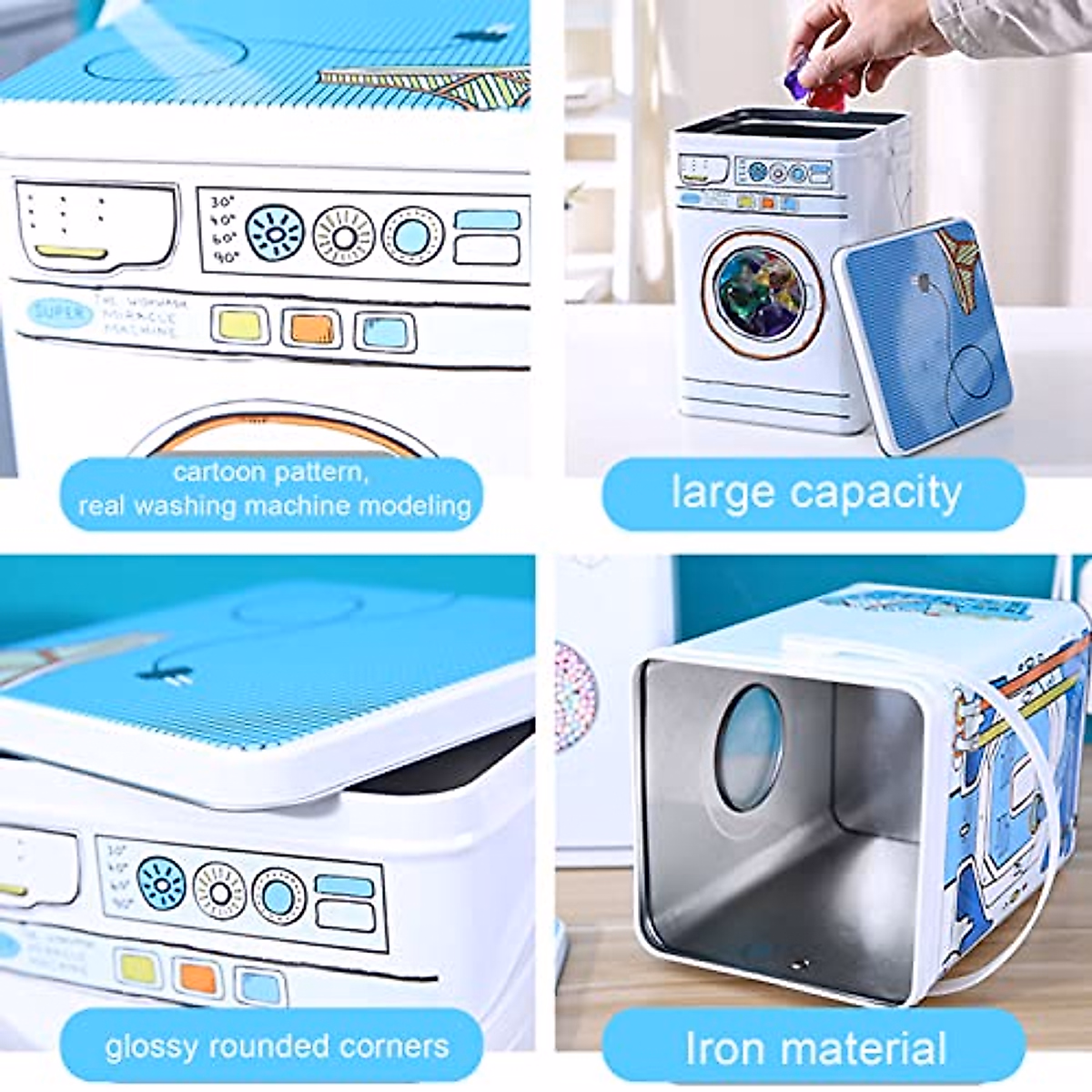 Laundry Detergent Container, Iron Material Glossy Rounded Corners Large Capacity Washing Powder Container with Lid for Storage