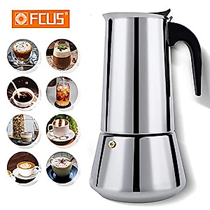 FCUS Stovetop Espresso Maker, 12cup/600ml Greca Coffee Maker Moka Pot, Stainless Steel Italian Classic Espresso Moka Pot, Induction Compatible