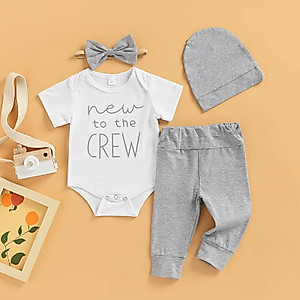 Tiacham Baby Boy Coming Home Outfit Newborn Girl New To The Crew Outfits Hospital Bodysuit Pant Set (White , 0-3 Months )