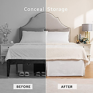 MIYE Pleated Waffle Weave Bed Skirt, Tailored Dust Ruffle 14 Inch Drop Easy Fit, Machine Washable (White, Queen - 14" Drop)