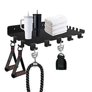 RIMLUFE 16.5 inch Floating Shelf Compatible with Tonal Accessories Organizer Gym Storage Rack Wall Shelves with Hooks, Equipment Storage Wall Decor for Home Gym T Lock Adapter Organizing