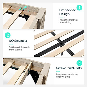 LINSY Queen Bed Frame Wood with Headboard, Farmhouse Bed Frame Queen Size, Wood Platform Bed Fast Assembly, Noise-Free, No Box Spring Needed - Beige