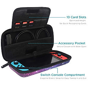 Comfyable Carrying Hard Case for Nintendo Switch OLED 2021 with 10 Game Slots, Portable Travel Pouch Protective Waterproof Cover with Pocket for Accessories, Galaxy