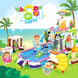 EP EXERCISE N PLAY Friends House Swimming Pool Water Park Building Kit with Storage Box, Creative Roleplay Building Blocks Toy Birthday Gifts for Kids Girls Aged 6-12 (1736 Pieces)