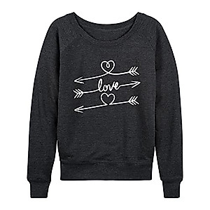 Instant Message - Love Heart Arrows - Ladies French Terry Pullover - Size X-Large Heather Charcoal
