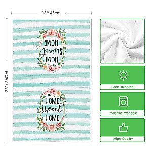 Artoid Mode Watercolor Stripes Kitchen Dish Towels Spring Quotes, 18 x 26 Inch Seasonal Spring Flower Wreath Ultra Absorbent Drying Cloth Tea Towels for Cooking Baking Set of 2