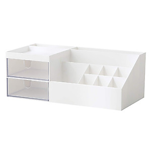 Marknor Makeup Organizer, Desk Organizer, Vanity Organizer, Cosmetic Storage Organizer, Desk Storage Box, Mini Desk Storage for Office Supplies, Bathroom Counter or Dresser, White