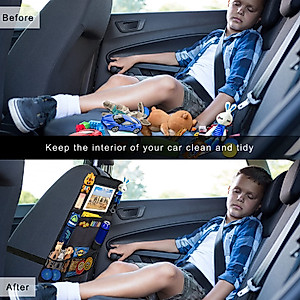 Ecurfu Backseat Car Organizer, Back Seat Protectors Kick Mats, Car Storage Bag with iPad Tablet Holder + 9 Storage Pockets for Kids Toddlers, Travel Accessories (1PC)