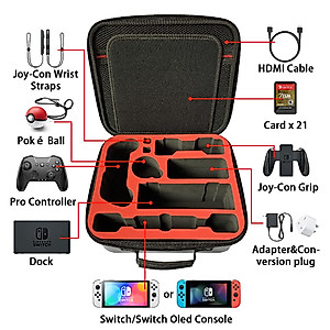 KAXIMEII Carrying Case for Nintendo Switch Oled,8 in 1 Switch Oled Accessories Bundle with Thumb Cap, Crystal Protective Case for Console & J-Con,Screen Protector,Hard Material Storage Bag,-Silver