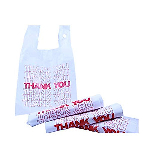 R Noble Thank You Reusable Disposable Grocery Plastic T-Shirt Bags, 600 Count, 1/6, 12" X 6.5" X 21", 15mic (600)