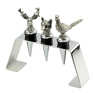 Rigeli Regent Stainless Steel 3-Piece Animal Stoppers Set (Trapezium Holder) Classic Design 3 Piece Wine Stopper Set, Bottle Stoppers with stand - Set of 3