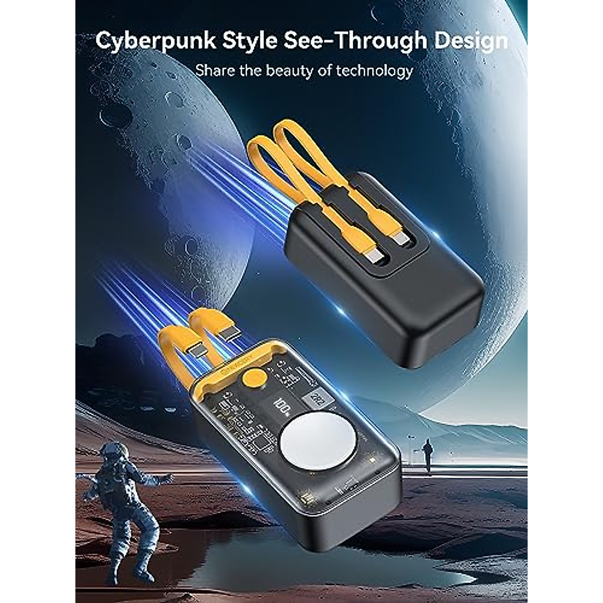 NEWDERY for Apple Watch Charger, 10000mAh Portable Charger Power Bank Built-in Cables, USB C Fast Charging External Battery Pack with LED Display for iPhone15/14/13/12/iWatch/Airpods/Galaxy Phones