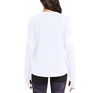 Muzniuer Womens Long Sleeve Yoga Shirts Workout Top Shirts Sweaters Shirts for Women Gym Athletic Clothes Long Sleeve Sports Shirts for Women Running Shirts Snow White XL