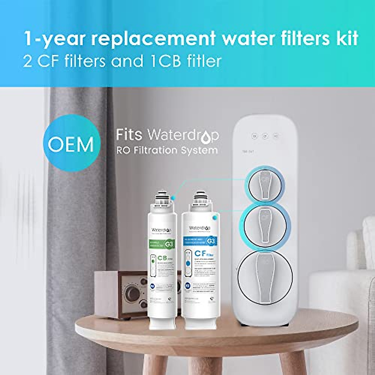 Waterdrop G3 Replacement Filter 1-Year Combo, 2 WD-G3-CF Filters and 1 WD-G3-CB Filter and 1 Mineral Filter, Replacement for WD-G3-W, WD-G3P600 and WD-G3P800-W Reverse Osmosis System, New Logo Design