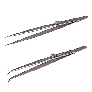 Tweezers, 5 Pcs Precision Tweezers Set, Anti-Static Stainless Steel Long Tweezers Kit for Electronics, Laboratory Work, Jewelry-Making, Craft, Soldering, Hobby, Watches, Car Machines Repair Etc