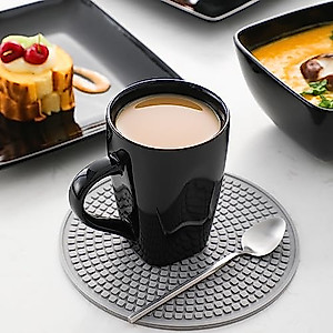 vancasso, Series SOHO, Stoneware Square Dinner Set Black 16 Piece Kitchen Dinnerware Service Plate Crockery Set with 16-Piece Dinner Plates, Dessert Plate,Bowls and Mugs, Service for 4