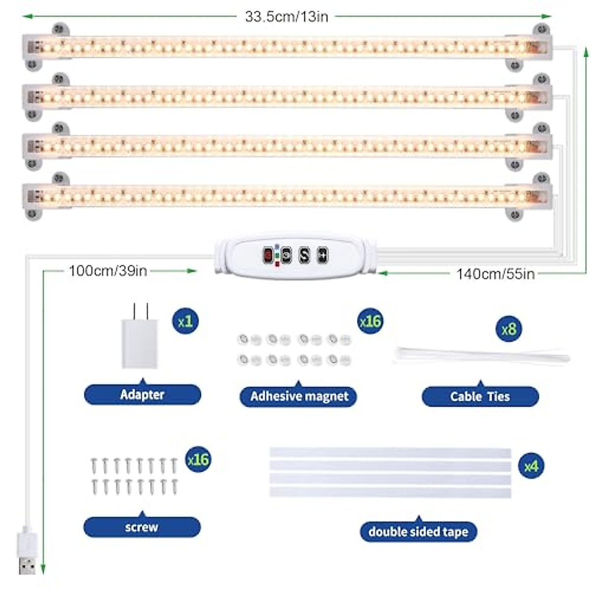 RWNTAO LED Plant Growing lamp, 3000K Full Spectrum Grow Light Strips for Indoor Plants with 3/9/12H Timer & 10 Dimmable Levels, Led Growth Light for Green House Hydroponics Succulent
