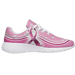 vogiant Breast Cancer Awareness Shoes for Women Lady Comfortable Walking Tennis Sneakers Pink Ribbon Shoes Gifts for Mom,Size 7.5