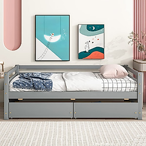 Harper & Bright Designs Twin Daybed with 2 Storage Drawers, Wooden Twin Size Daybed Frame, Dual-Use Daybed Sofa Kids Bed for Living Room,Guest Room,Children Room, No Box Spring Needed, Gray