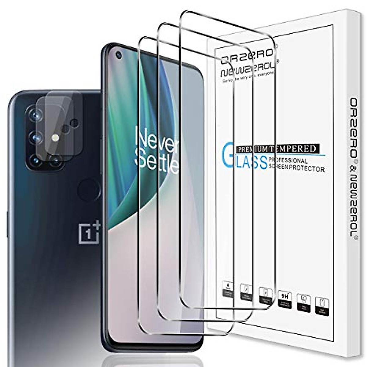 Orzero (5 Pack) Compatible for OnePlus Nord N10 5G 3 Pack Tempered Glass Screen Protector+ 2 Pack Flexible Glass Camera Lens Protector, HD Bubble-Free (Lifetime Replacement)
