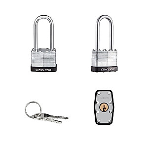 CINCINNO Laminated Steel Padlock with Key，6 Pack Keyed Alike Padlocks with Long Shackle