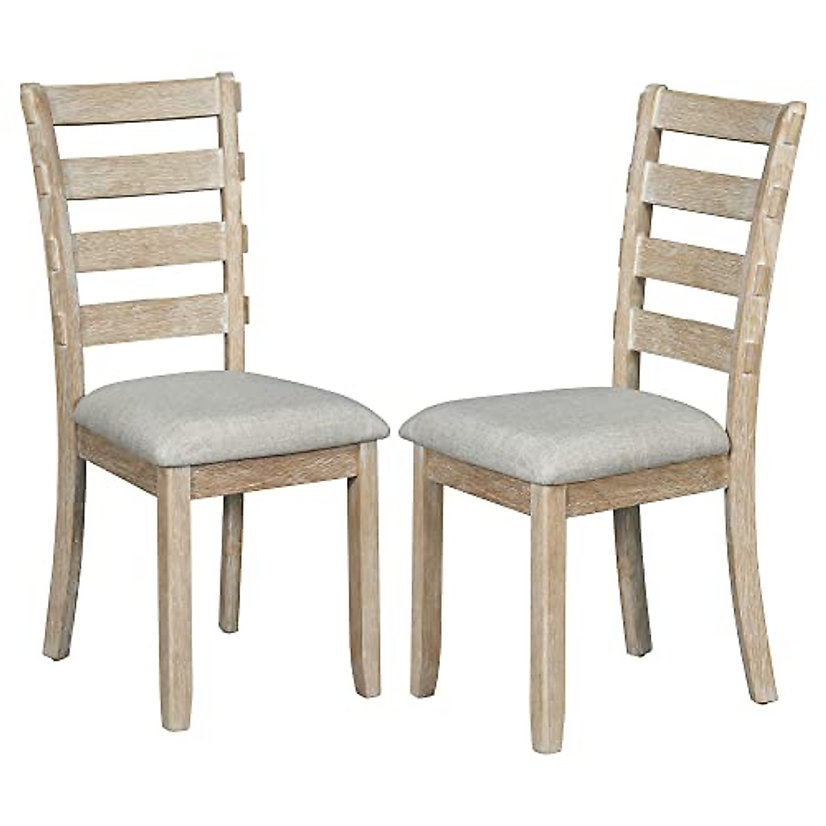 Goohome 6-Piece Rubber Dining Table Set, with Beautiful Grain Pattern Tabletop Solid Veneer and Soft Cushion, Bench Family Furniture for Home, Apartment, Kitchen, Natural Wood Wash