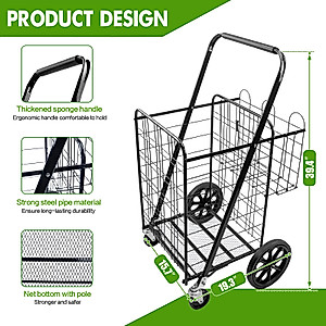 Folding Shopping Cart, Grocery Cart On Wheels Foldable, Shopping Carts for Groceries, Collapsible Shopping Cart Holds up to 70L/Max 110Ibs for Kitchen Storage Carts Utility Carts