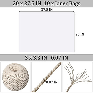10 Pieces Turkey Brine Bags 5 Gallon Bucket Liner Bags for Marinating and Brining Large Turkey Brine Bag with 328 Feet String for Brining Grilling Food Storage, Heavy Duty Leak Proof