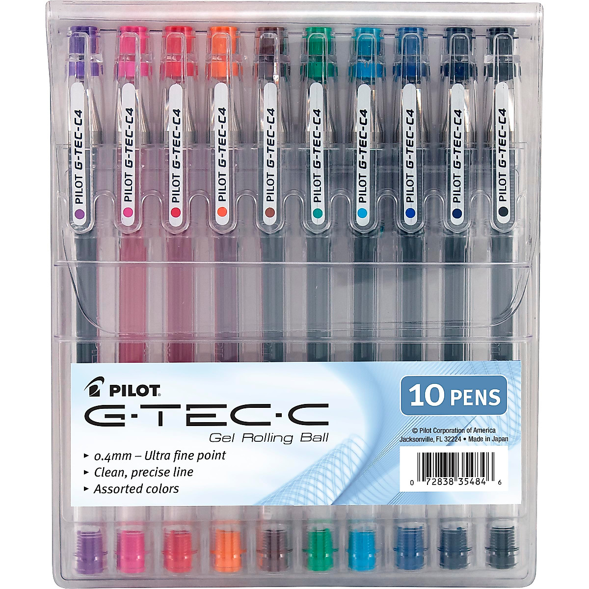 PILOT G-Tec-C Gel Ink Rolling Ball Pens, Ultra Fine Point (0.4mm), Assorted Color Inks, 10-Pack Pouch (35484)