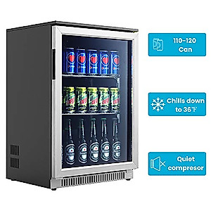 Advanics 20 Inch Wide Built in Beverage Refrigerator with Glass Door, Auto Defrost Beverage Fridge Under Counter, Blue LED Light Drink Cooler Refrigerator