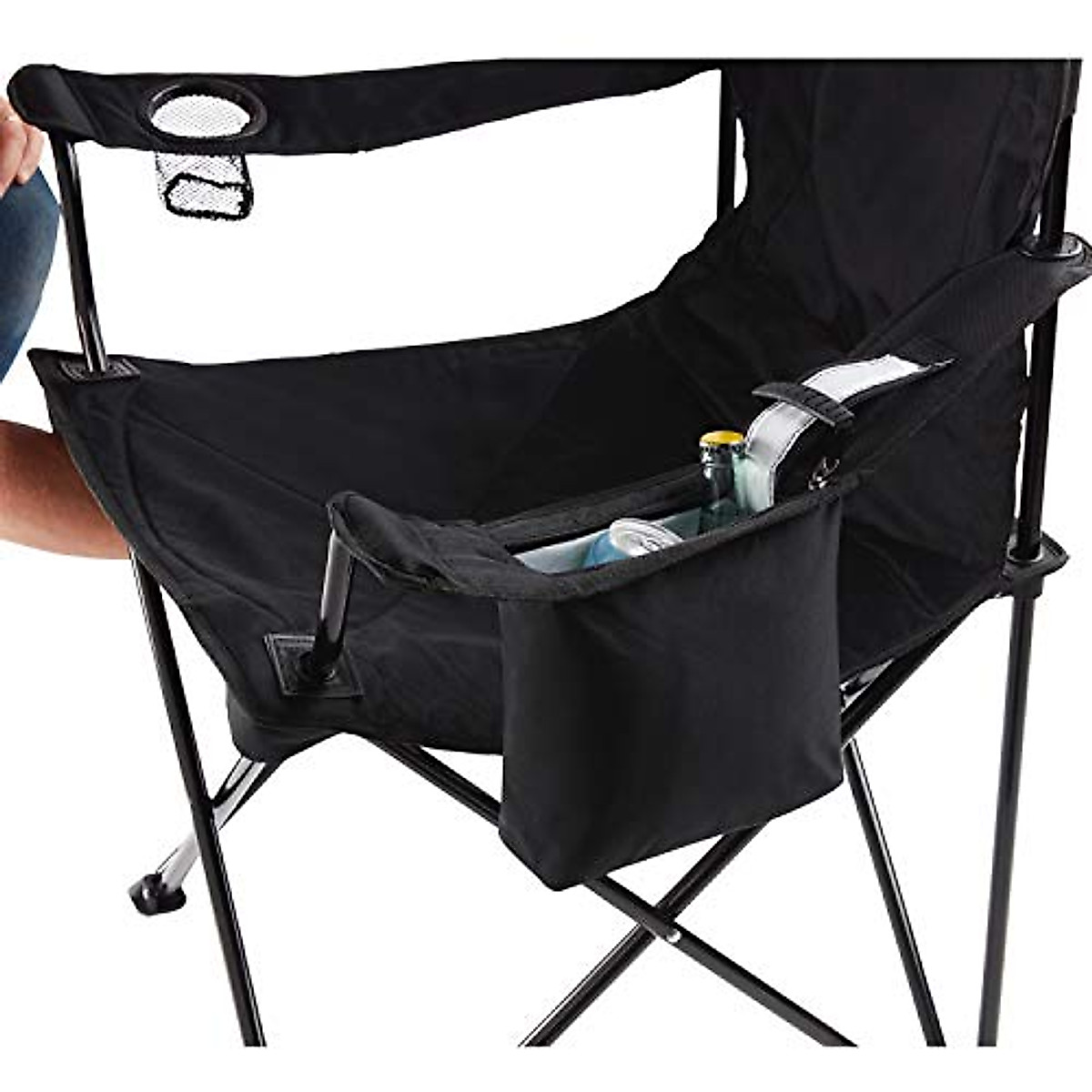 Coleman Camp Chair with 4-Can Cooler | Folding Beach Chair with Built In Drinks Cooler | Portable Quad Chair with Armrest Cooler for Tailgating, Camping & Outdoors , Black, Roomy seat: 24"