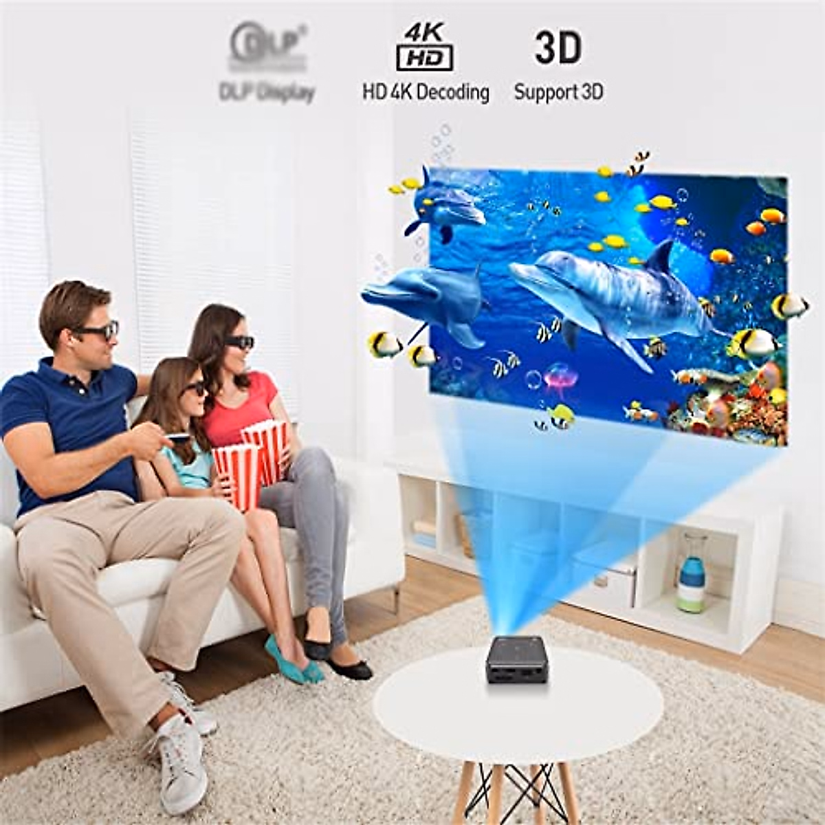 N/A Mini Projector 4K DLP Android 9.0 Support Mini video Beamer Mobile Phone with Battery ( Color : D )