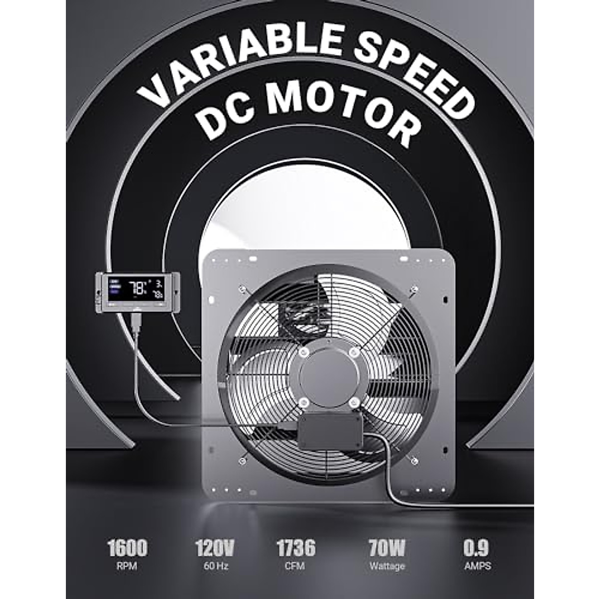 iLiving 16" Wall Mounted Shutter Exhaust Fan, Automatic Shutter, Temperature and Humidity Controls with Variable Speed, 1736 CFM at 1600 RPM DC Motor