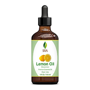 SVA Lemon Essential Oil – 4 Fl Oz – 100% Natural Lemon Oil - for Diffuser, Hair Care, Face, Skin Care, Aromatherapy, Scalp and Body Massage, Soap and Candle Making – with Dropper