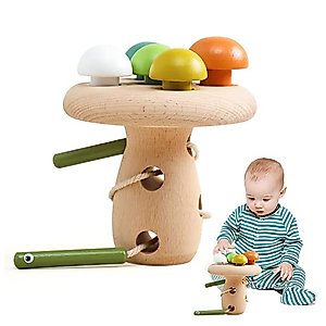 bopoobo Wooden Lacing Toys Mushroom Sorting Toys Montessori Activity for Baby Kids Educational Learning Montessori Travel Toy for Toddlers