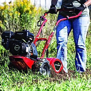 EARTHQUAKE Victory Rear Tine Tiller, Powerful 209cc 4-Cycle Viper Engine, Rugged Bronze Gear Transmission, Counter-Rotating Tines, Instant Reverse, Pneumatic Wheels, Model: 39381, Red/Black
