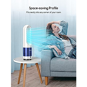 ZICOOLER Tower Fans for Home, 22 Inch 80°Oscillating Bladeless Fan with Remote, LED Display, 9H Timer, Blue Floor Standing Quiet Fan with 8 Speeds Powerful for Indoor Home Bedroom Office Room