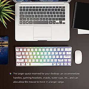 Ractous RTK63P 60% Mechanical Gaming Keyboard RGB Backlit PBT keycaps 63key Ultra-Compact Wired Keyboard Programmable for PC/Mac Gamers,Hot-Swappable Optical Blue Switch (White)