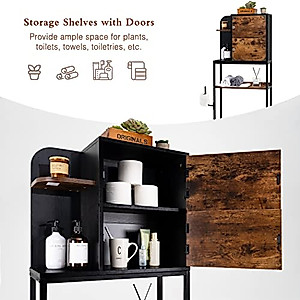 Becko US Over The Toilet Storage Cabinet with Doors & Adjustable Shelves, Bathroom Storage Organizer Shelf with Toilet Paper Holder, Tall Freestanding Multifunctional Rack