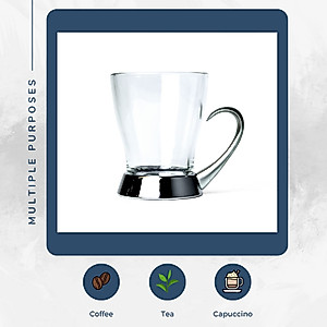 Rigeli Stainless Steel Set of 6 Tea Cups Glass Tea Cups With Stainless Steel Handle, 6.7 (oz), 200 (ml) Clear Coffee Mugs, Tea Glasses tea and coffee