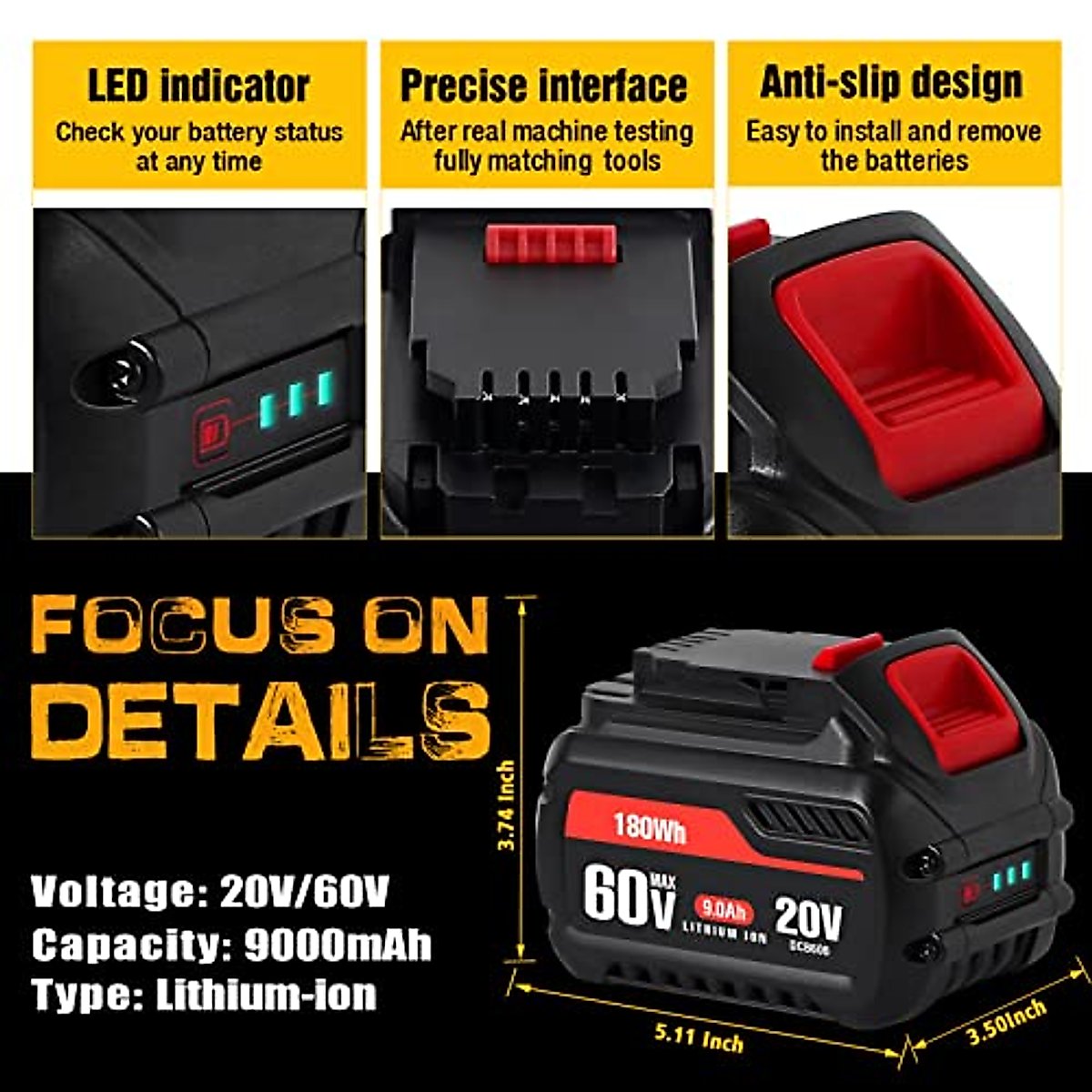 CaliHutt 【Upgrade】 20V/60V/120V MAX 9.0Ah Replacement Battery for Flexvolt MAX DCB606 DCB612 DCB606-2 DCB609-2 DCB204 DCB206 Cordless Power Tools Lithium-ion Battery