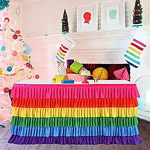 Rainbow Table Skirt Ruffle Unicorn Table Skirts for Rectangle Table 6ft Baby Shower Birthday Unicorn Party Fiesta Home Decoration