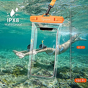Universal Waterproof Phone Pouch Bag - 2Pack, Waterproof Case Compatible with iPhone 14 Pro Max/13/12/11/XR/X/SE/8/7, Galaxy S22/S21 Google Up to 7.5’’, IPX8 Dry Bag Vacation Essentials Blue/Orange