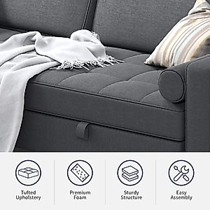 ZAFLY Reversible Sleeper Sofa Bed with Cushion, Modern Pull Out Linen Fabric Couch Bed, 2-in-1 Pillows Couch for Living Room Apartment Office Bedroom Studio Small Places Dark Gray