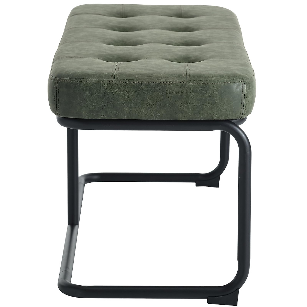 ZH4YOU 39 Inch Modern Dining Bench Indoor, Upholstered Leather Entryway Bench with Metal Legs, Button Tufted Ottoman Bench with Shoe Storage, Small Bench for Kitchen & Living Room Furnitures, Pu Green