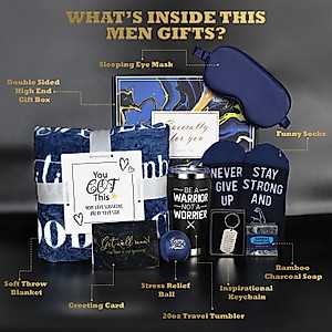 Get Well Soon Gifts for Men, Care Package for Men Get Well Gift Basket with Inspirational Blanket Socks Comfort Items for After Surgery Recovery Chemo Cancer Sick