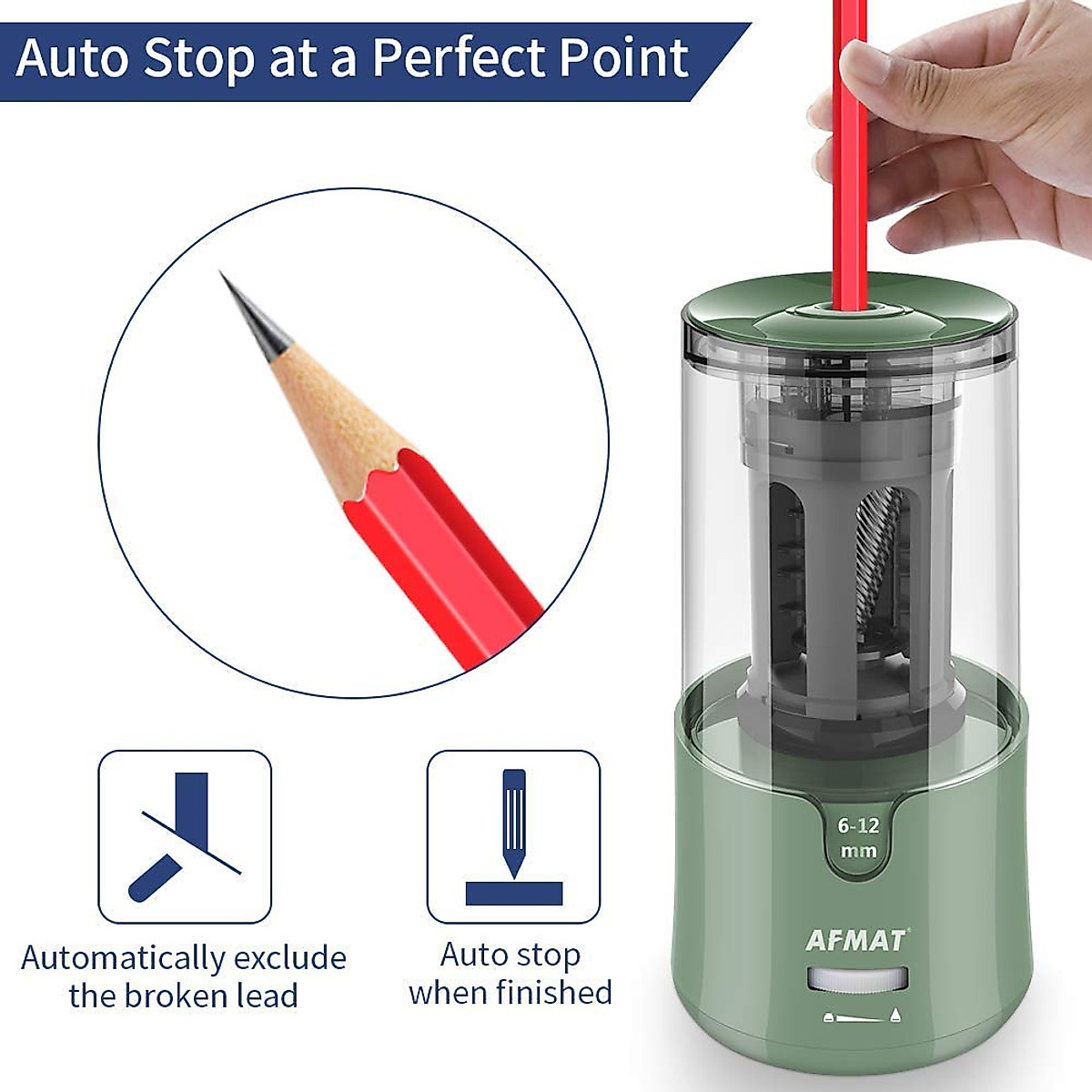 AFMAT Electric Pencil Sharpener for Colored Pencils, Auto Stop, Super Sharp & Fast, AFMAT Electric Eraser Kit,140 Eraser Refills, Rechargeable Electric Erasers for Drafting, Drawing, Crafts, Arts