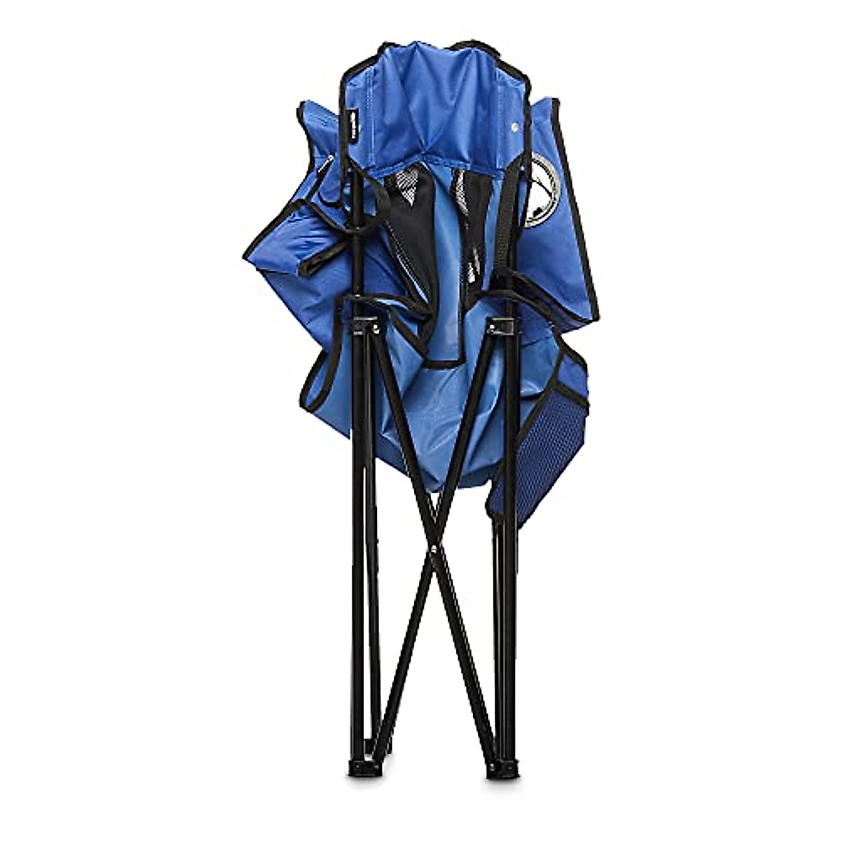 Amazon Basics Portable Camping Chair with 4-Can Cooler, Side Pocket, Cup Holder, and Carry Bag, Collapsible for Camping, Tailgates, Beach, and Sports, Large, Mesh Back, Blue