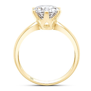 SAVEARTH DIAMONDS Solitaire Style, 2 Carat 8.5MM Round Cut Lab Created Moissanite Diamond Engagement Wedding Promise Ring For Women In 10K Solid Yellow Gold(VVS1 Clarity)-5.5