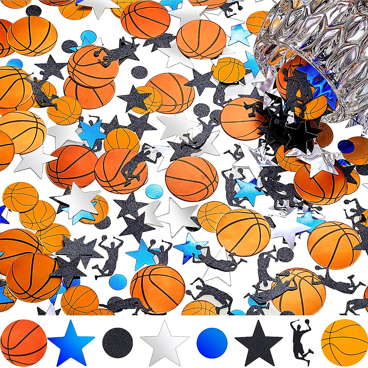 400 Pieces Basketball Confetti Black Basketball Player Confetti Glittery Star Confetti Sequin Round Confetti Sequin for Birthday, Baby Shower, Basketball theme Party Supplies